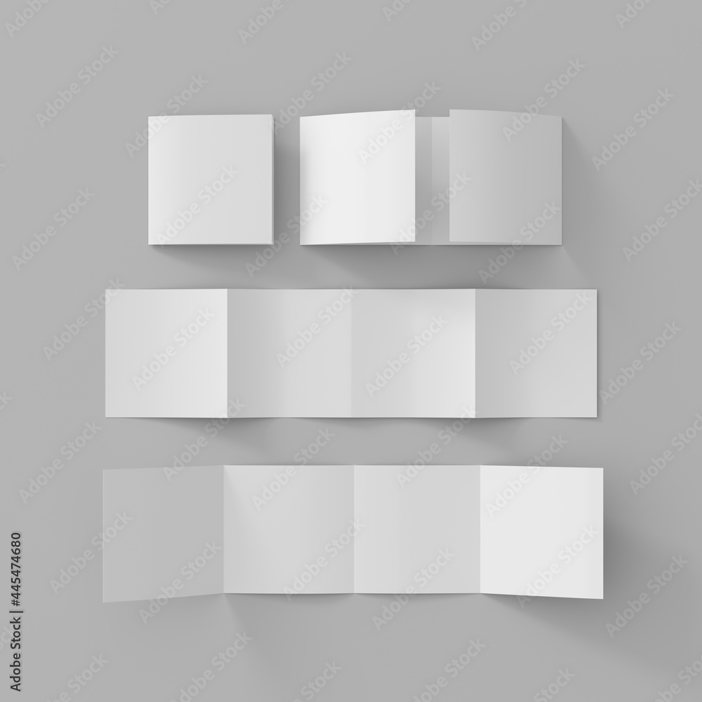 Square double gate fold brochure. Four panels, eight pages blank ...
