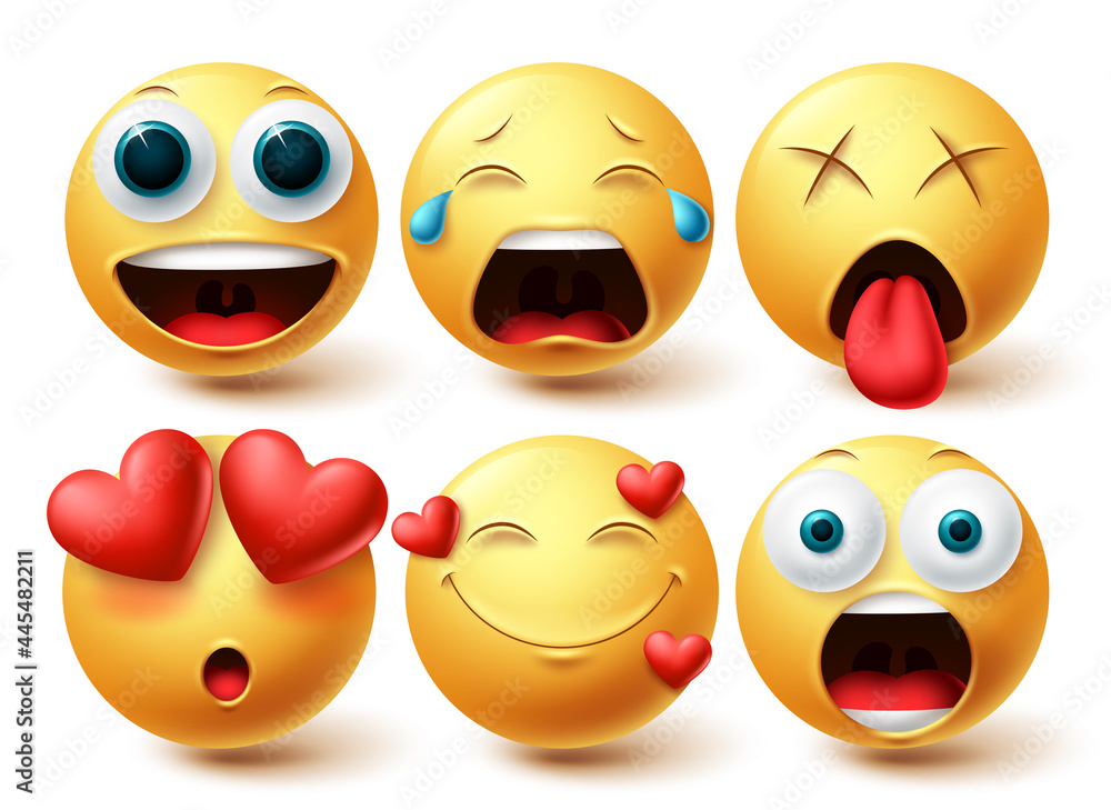 Emoji smileys in love face vector set. Smileys emoticon happy, in love ...
