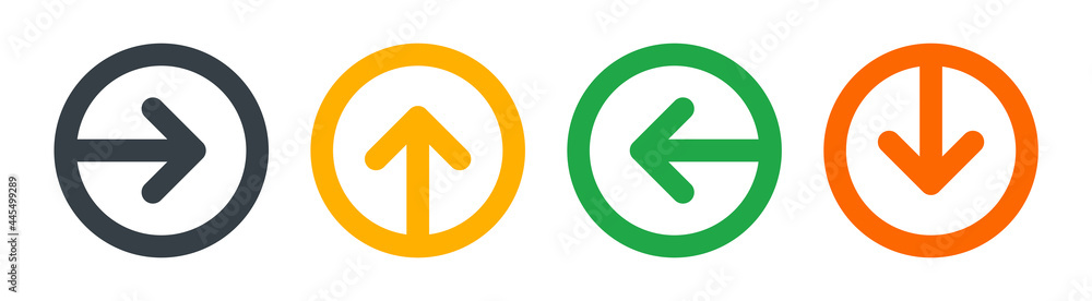 Vetor Next, left, right, up, down arrow icon vector on round button set ...