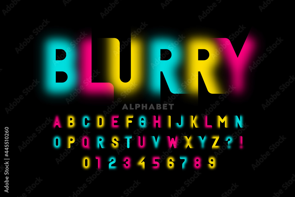 Colorful blurry style font, alphabet letters and numbers vector ...