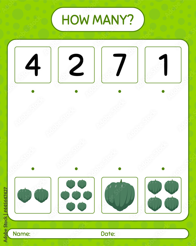 How many counting game with acorn squash. worksheet for preschool kids ...