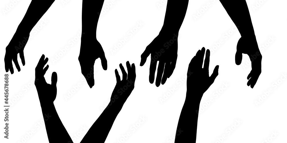 Set with a silhouette of a man hand in various positions isolated on a ...