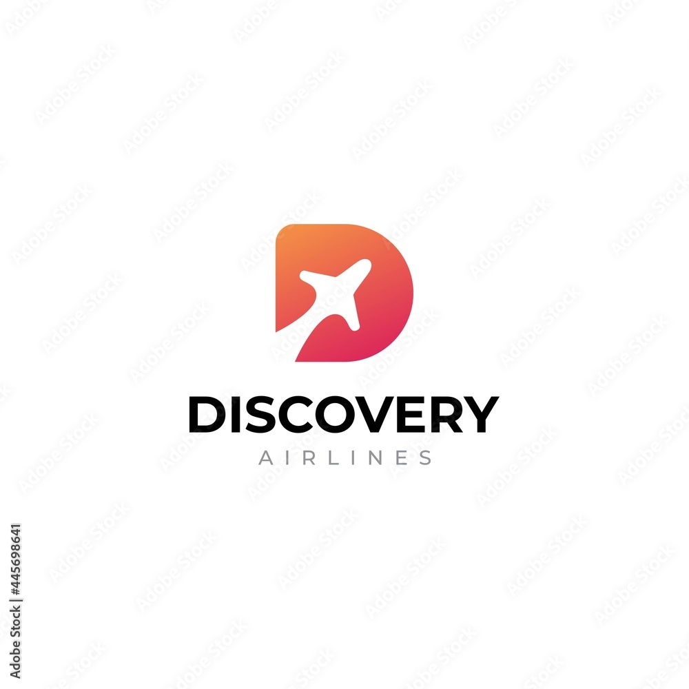 Letter D logo with airplane aircraft in negative space vector ...