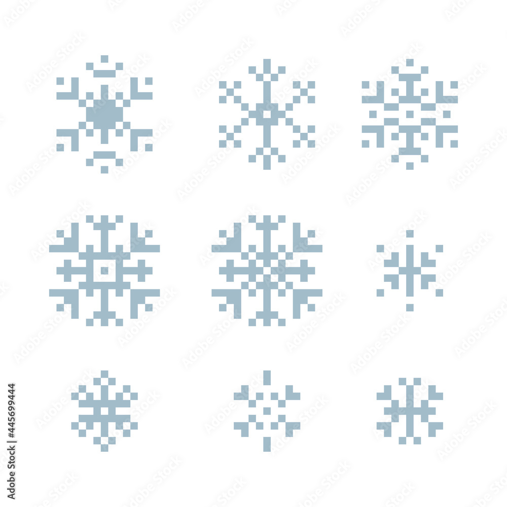 Snowflake pixel art icons set, element design for logo mobile app ...