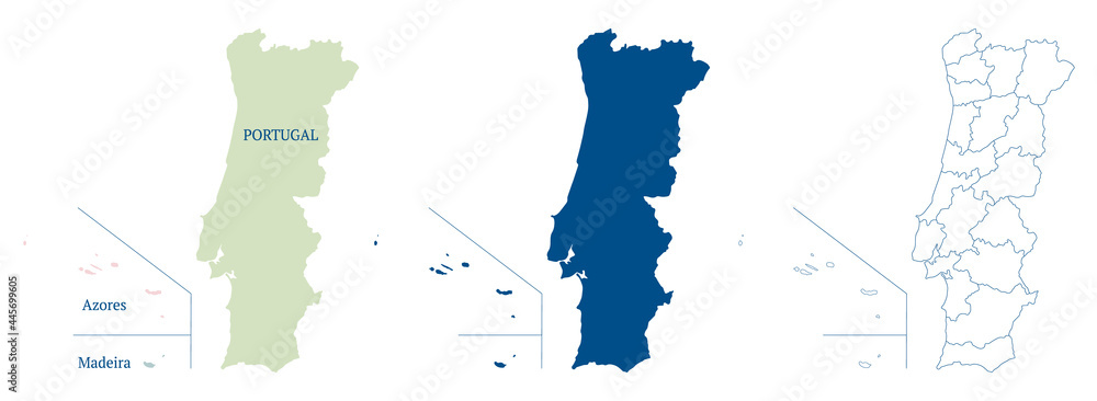 Map of Portugal with Azores and Madeira. High detailed vector outline ...