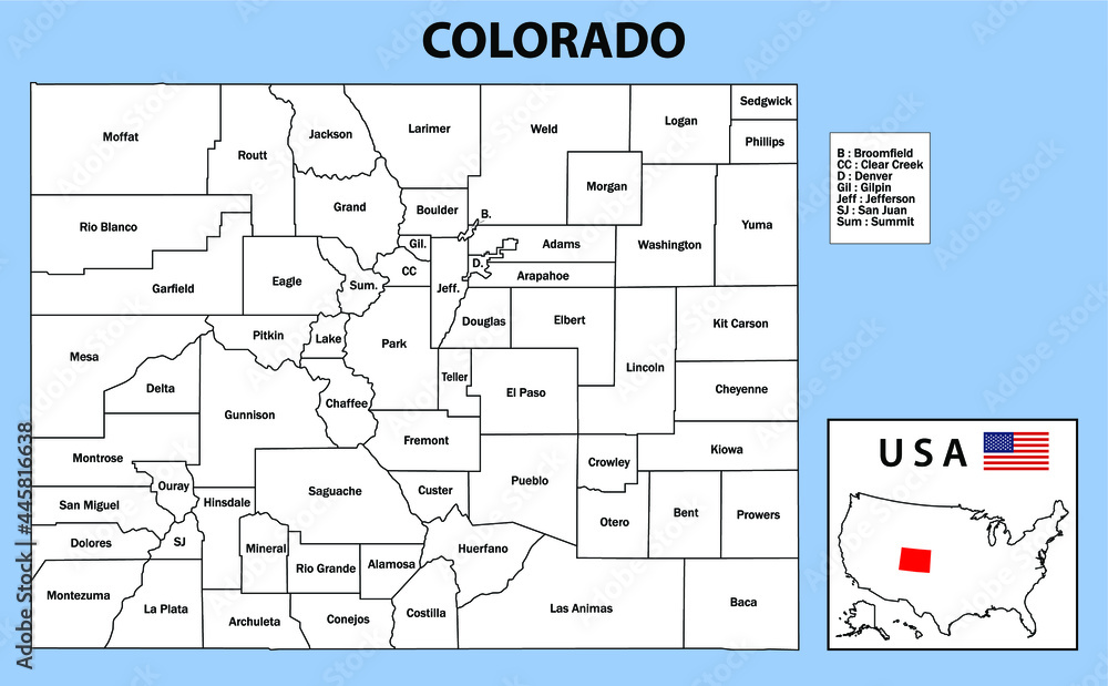 Colorado map. District map of colorado in white color. District map ...