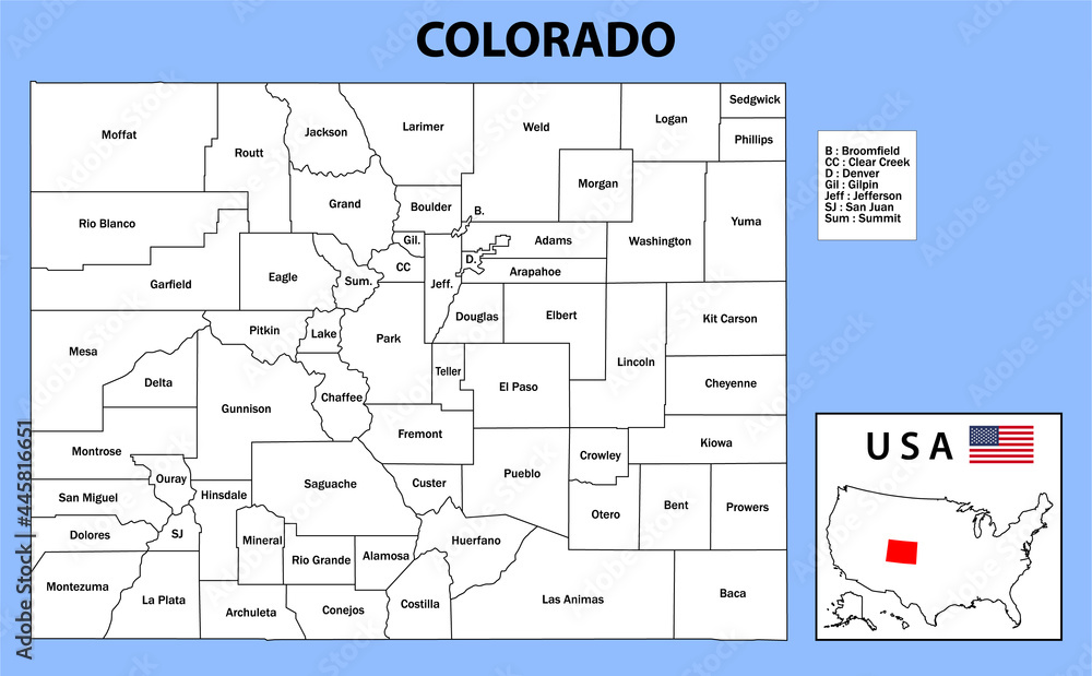 Colorado map. District map of colorado in white color. District map ...