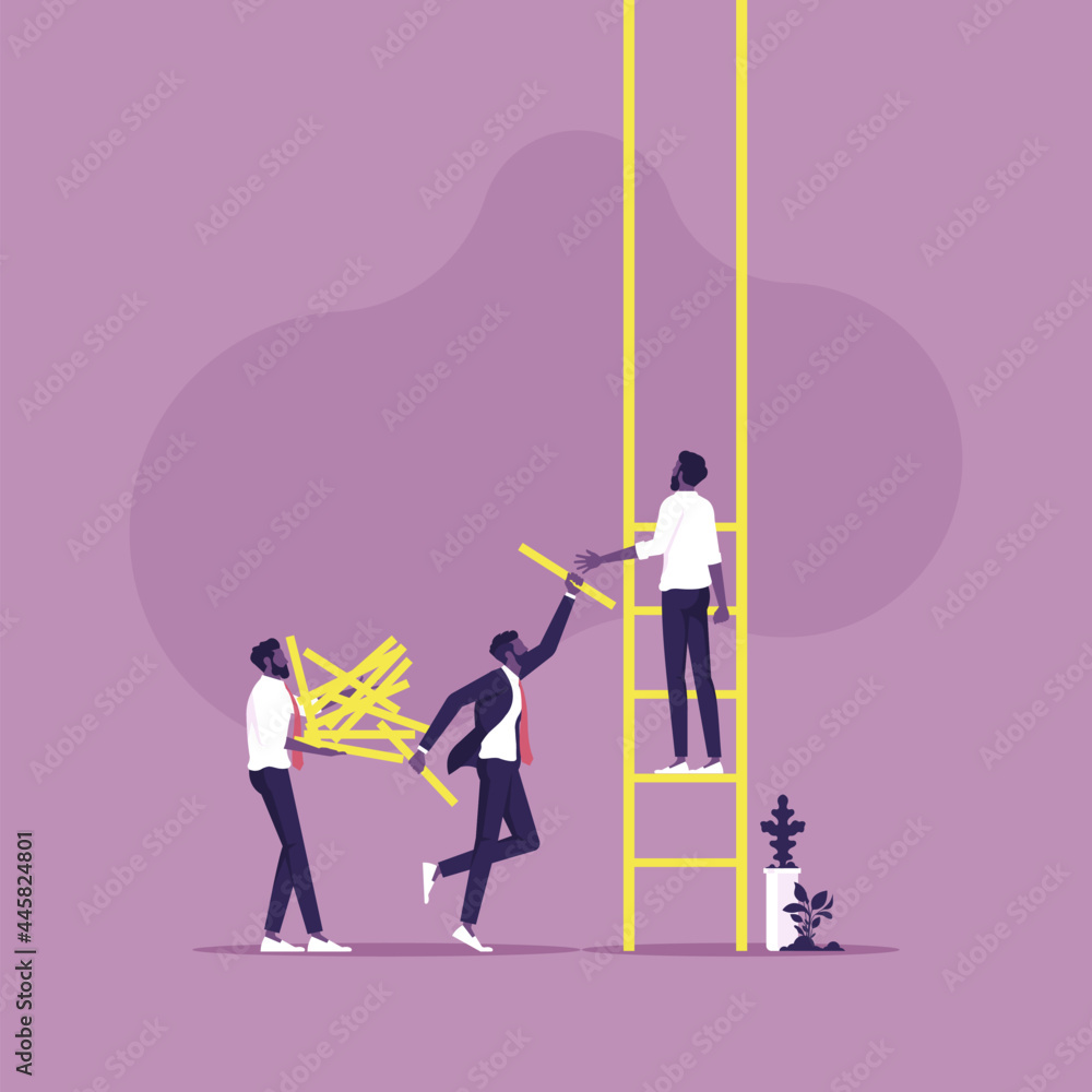 Businessmen working as a team to build a ladder of success, Symbol of ...