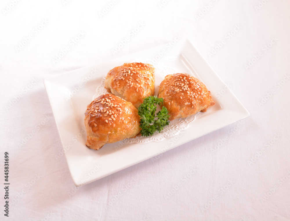 baked crispy golden pastry with meat pork char siew su asian pastry ...