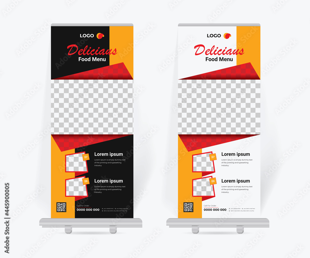 Roll up banner stand design template, modern food restaurant x-banner ...