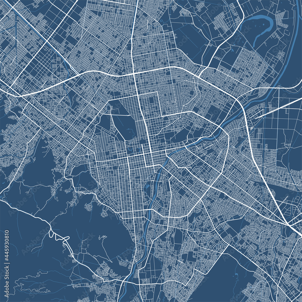 Detailed map of Sapporo city, linear print map, land panorama. Stock ...