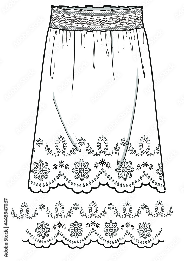 illustration of a dress with flowers woman fashion design short CAD ...