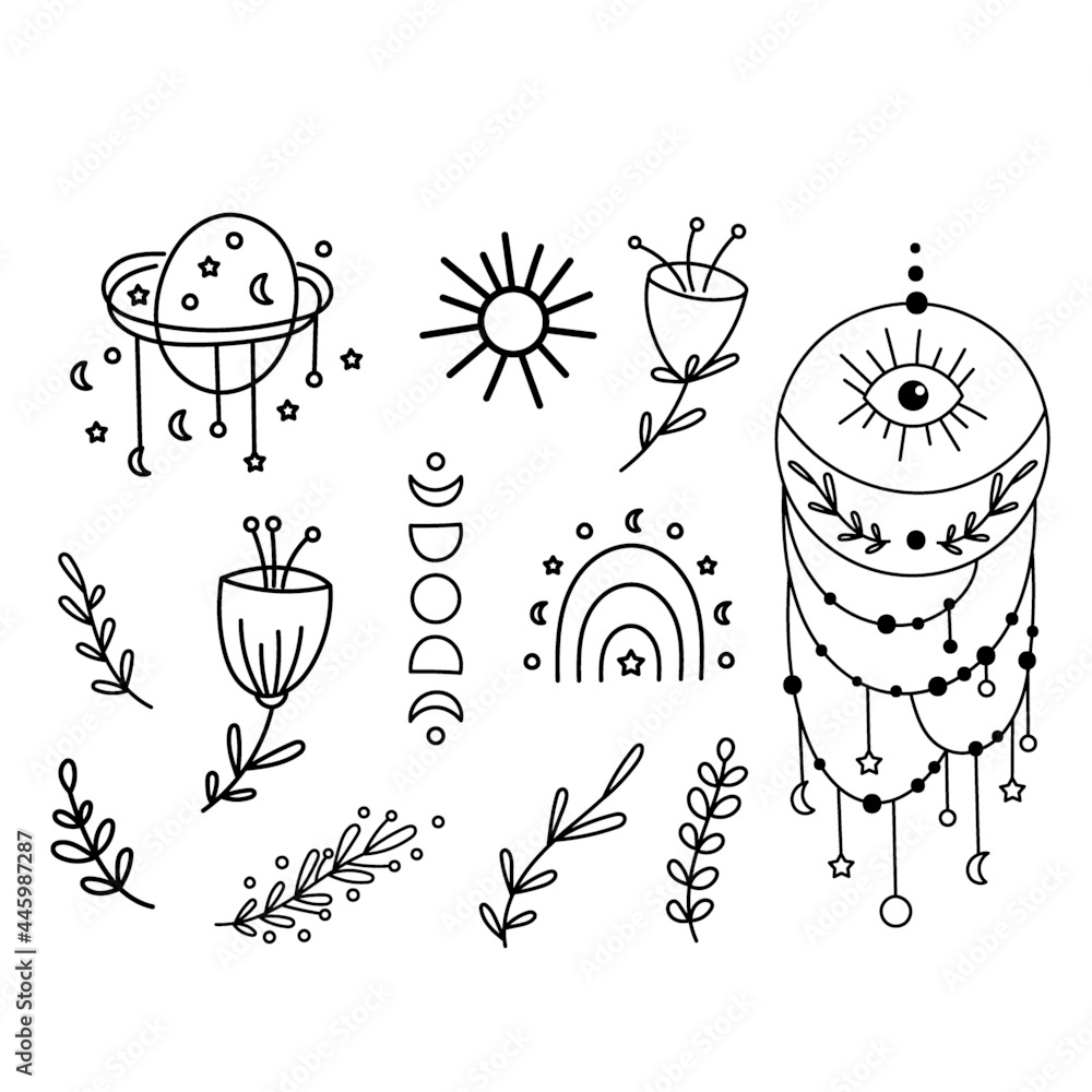 Boho Line art Clipart. Vector illustration. Stock Vector | Adobe Stock