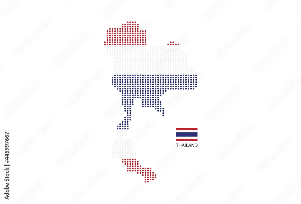 Thailand map design by color of Thailand flag in circle shape, White ...