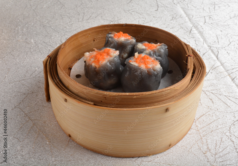 Hong Kong steamed siew mai meatball dumpling with wanton skin abalone ...