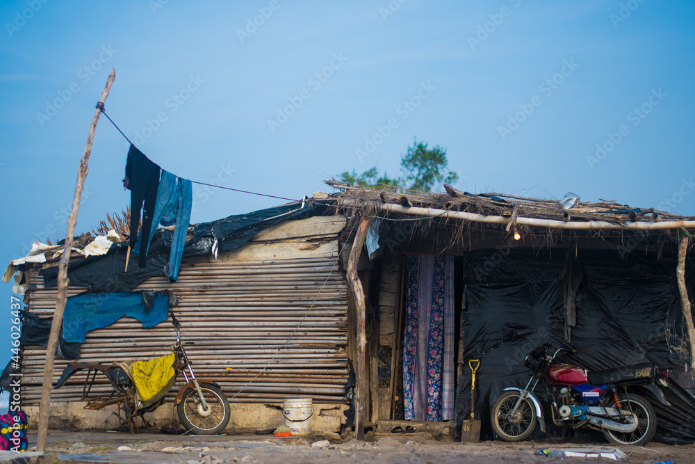 Shanty house in the beach slum communities, in Lagos, Nigeria. Stock ...