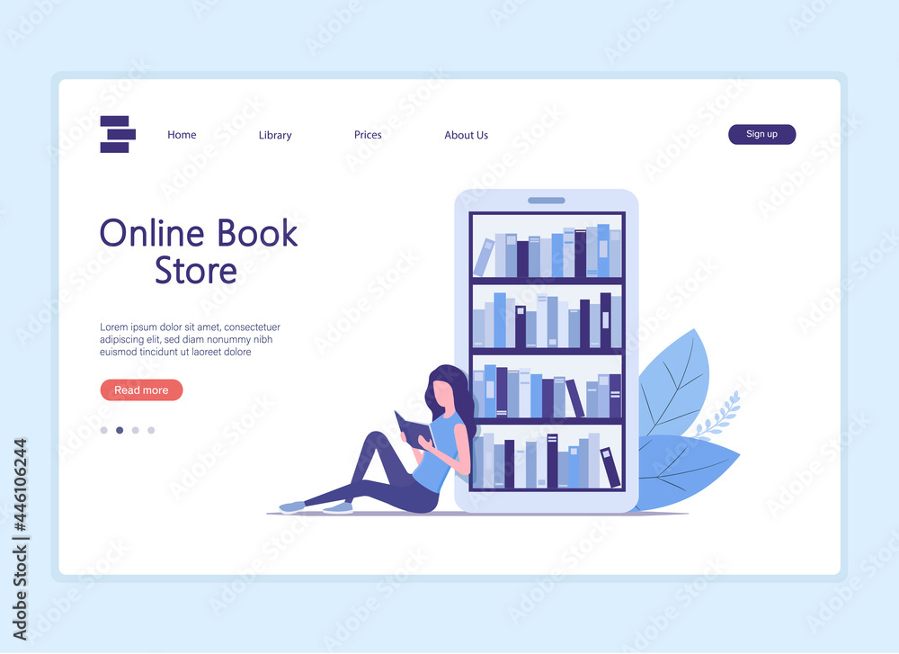 Online book store landing page. Colored flat vector illustration ...