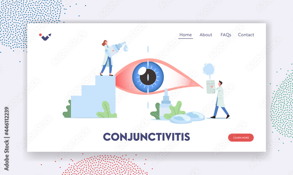 Conjunctivitis Landing Page Template. Tiny Doctors Characters Dripping ...