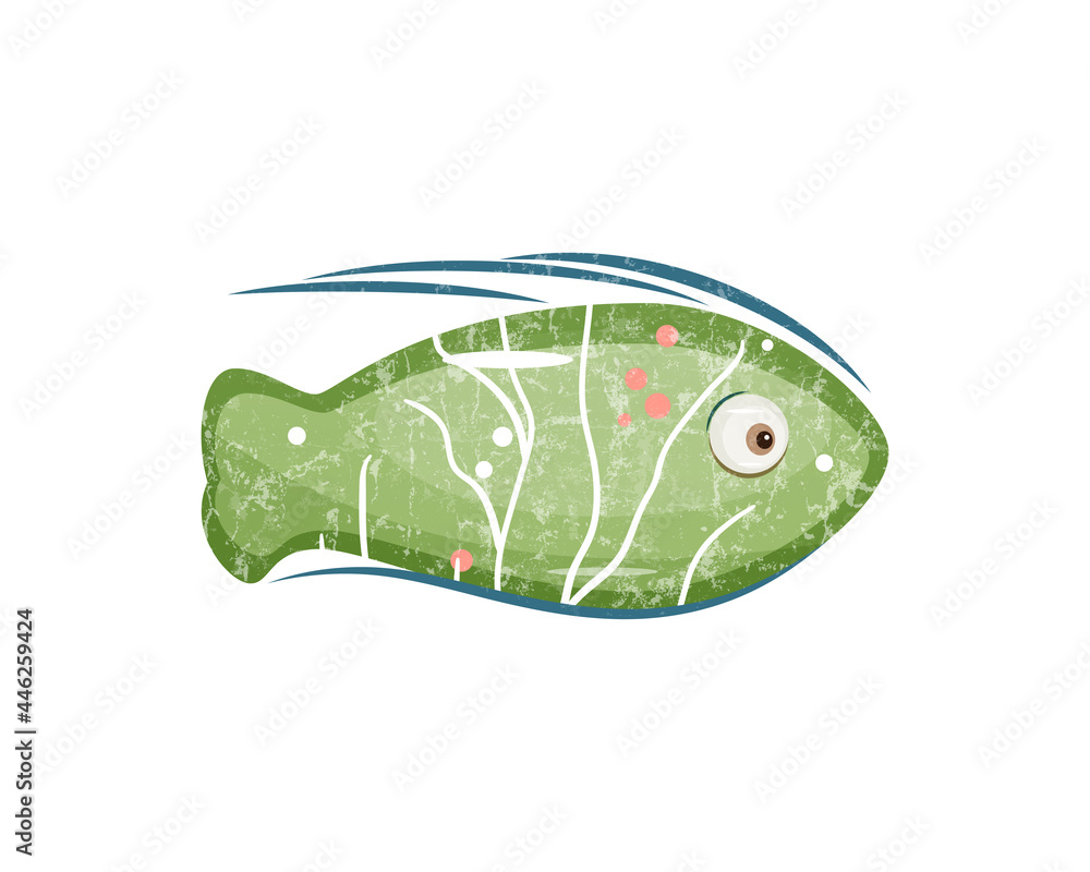 Cartoon cute green fish vector illustration with texture. Cartoon sea ...
