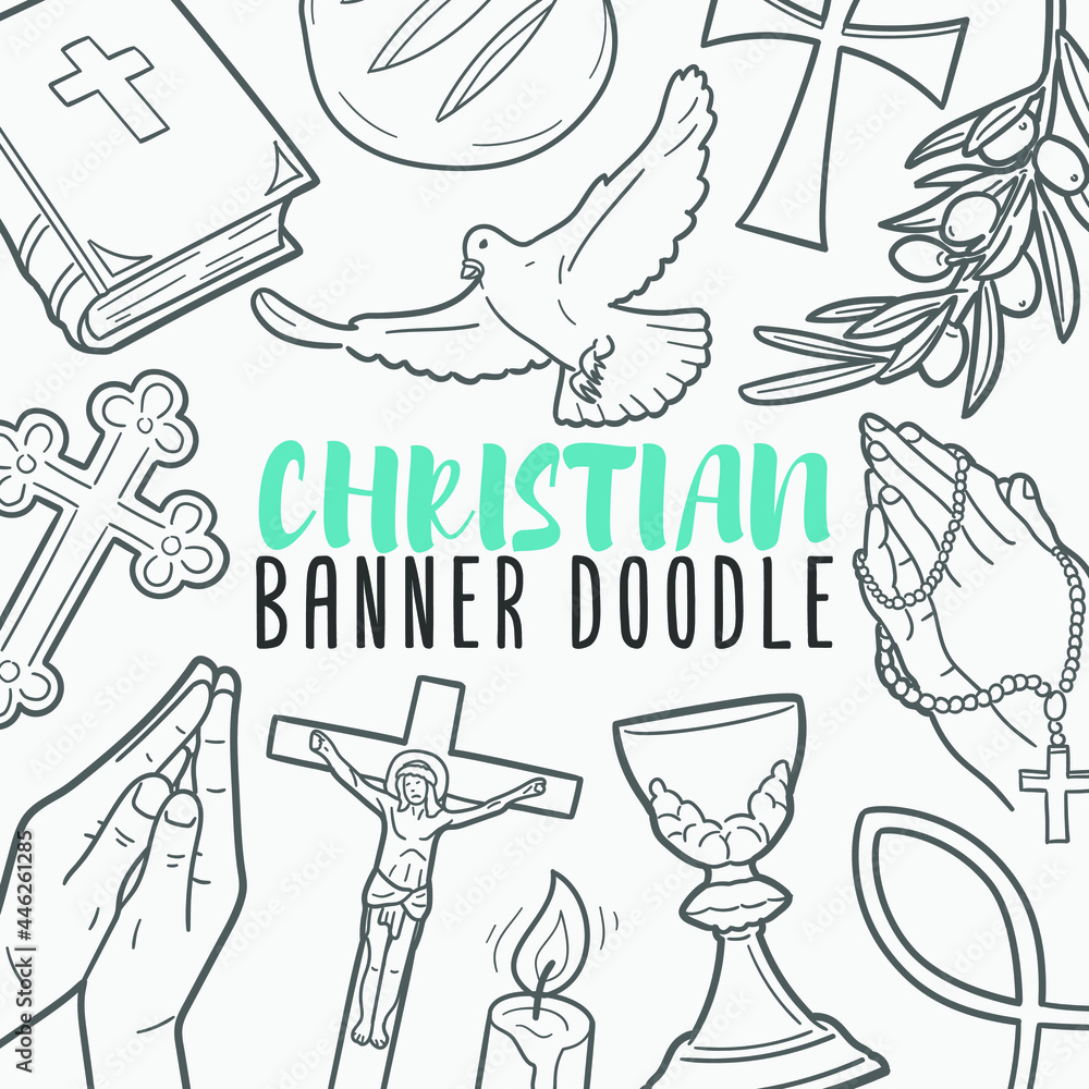Christian Doodle Banner Icon. Religion Vector Illustration Hand Drawn ...