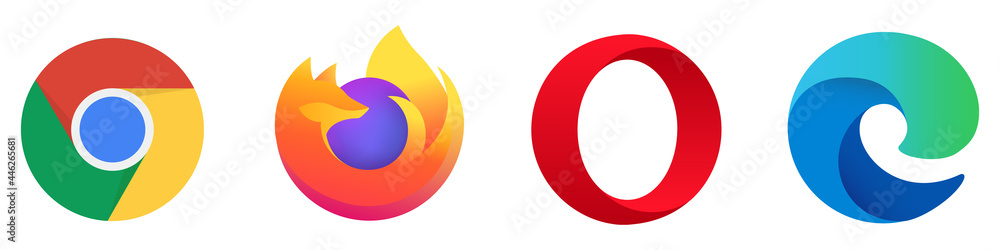 Mozilla Firefox, Microsoft Edge, Google Chrome and Opera are popular internet browsers on a ...