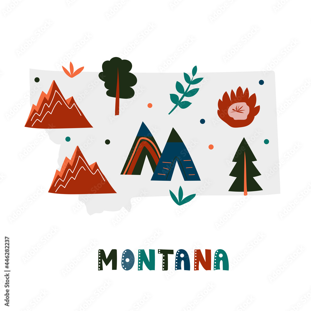 Стоковое векторное изображение «USA map collection. State symbols and ...