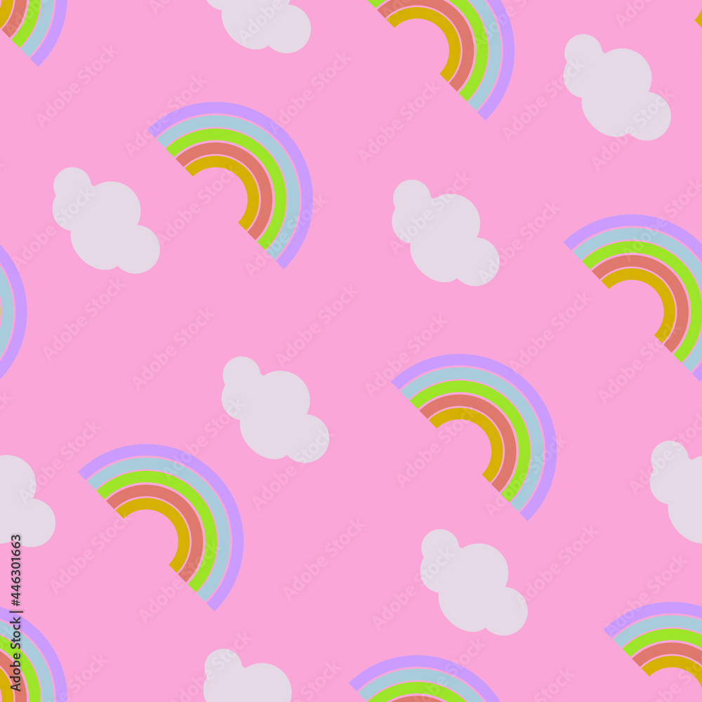 rainbow and clouds vector tile for linear patterns with pastel color ...