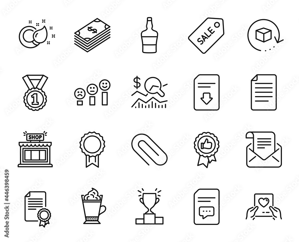 Vector set of Reward, Shop and Return package line icons set. Positive ...