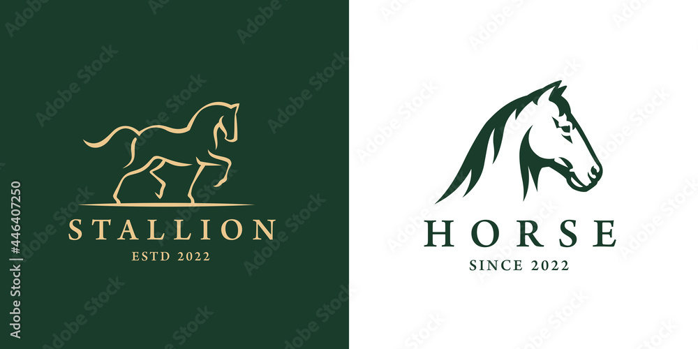 Elegant horse logo icons. Royal stallion symbol design. Equine stables ...