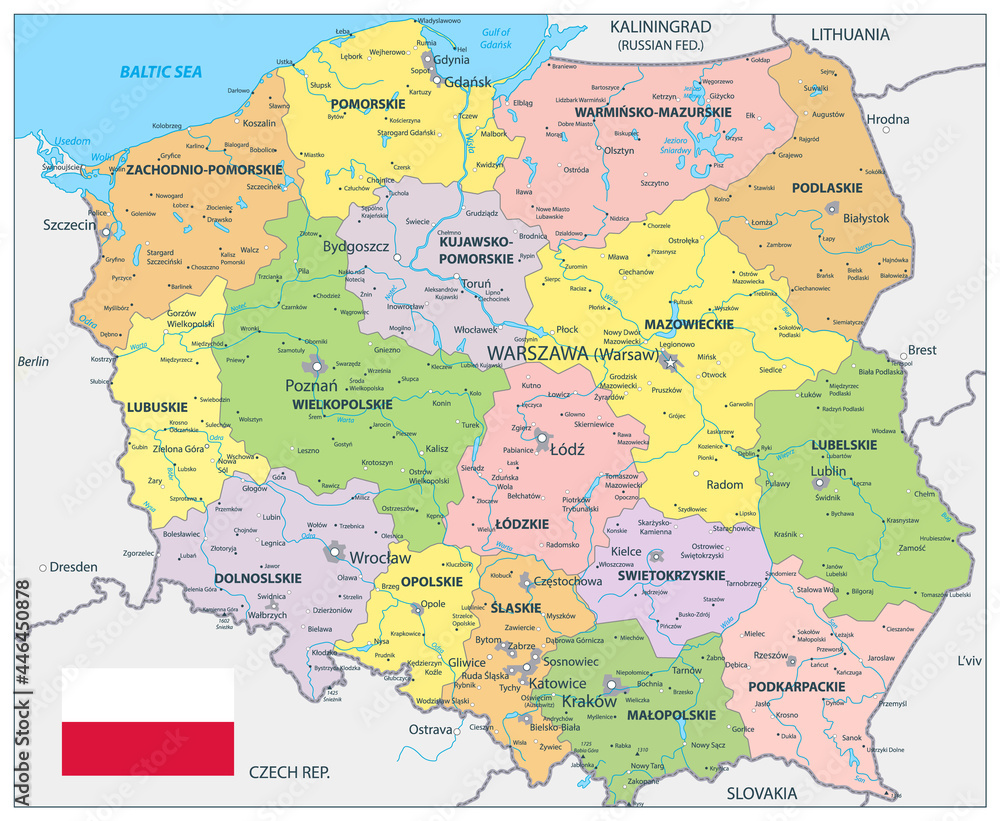 Poland Political Map Stock Vector | Adobe Stock