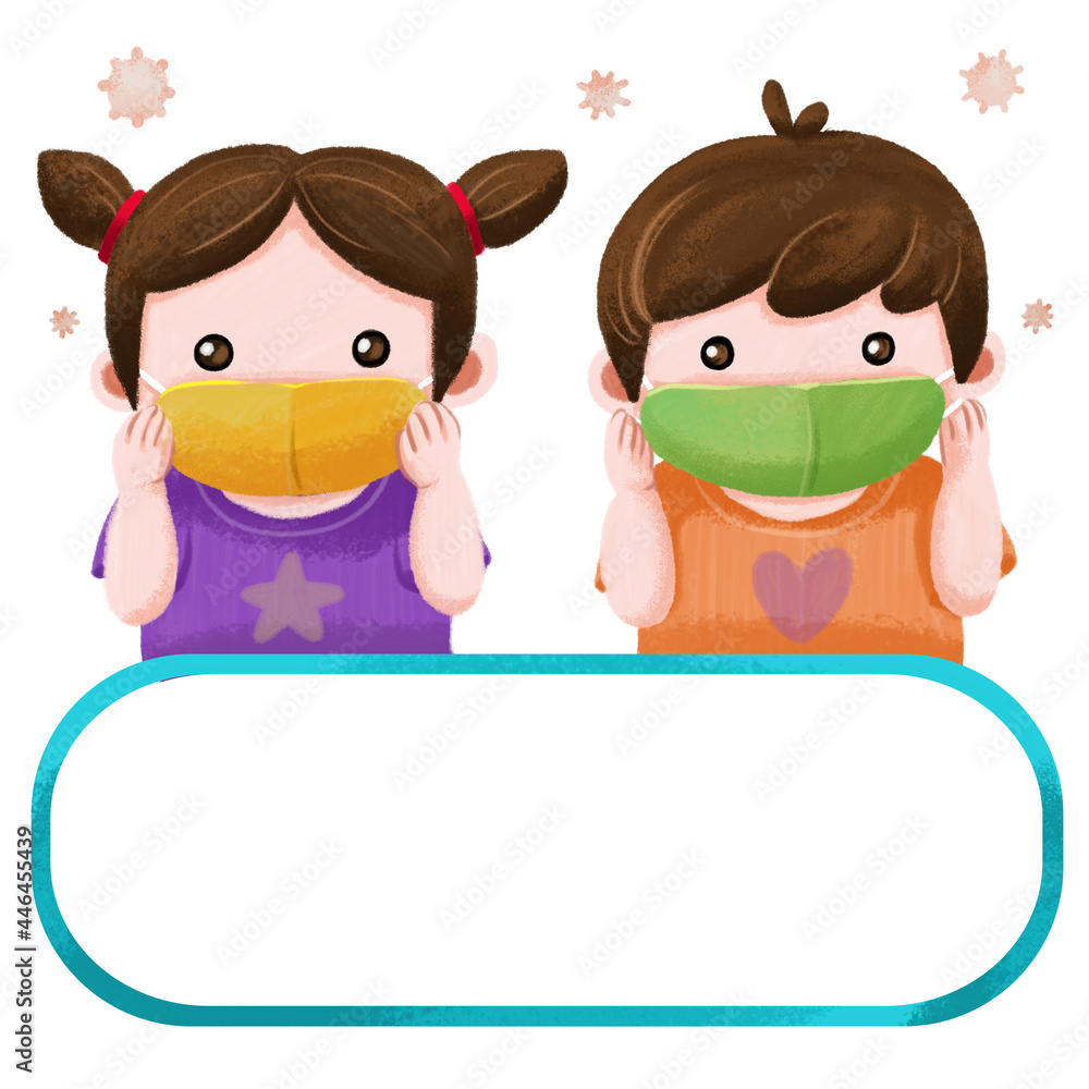 corona mask children kids boy girl illustration health prevention virus ...
