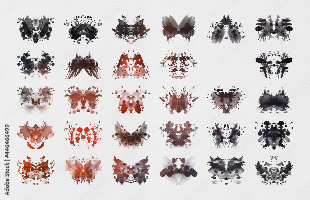 Watercolor symmetrical rorschach test illustration on light background ...