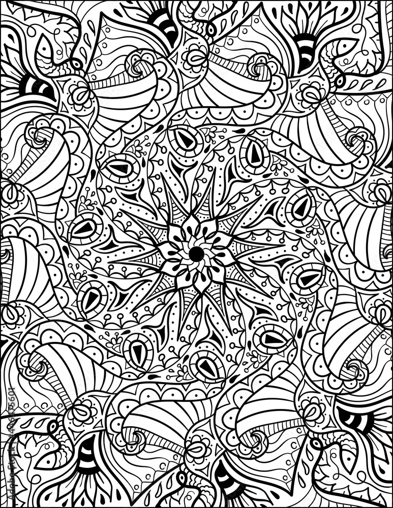 Vector illustration of coloring book page. Abstract floral background ...