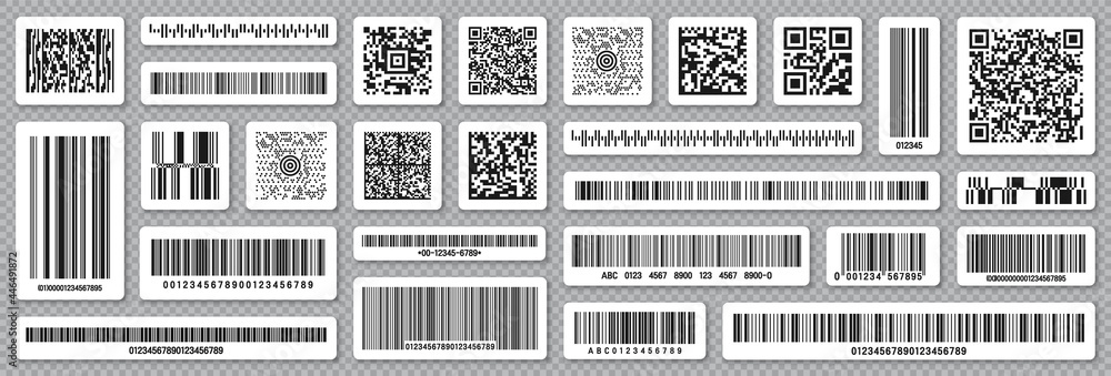 Set of product barcodes and QR codes. Identification tracking code ...