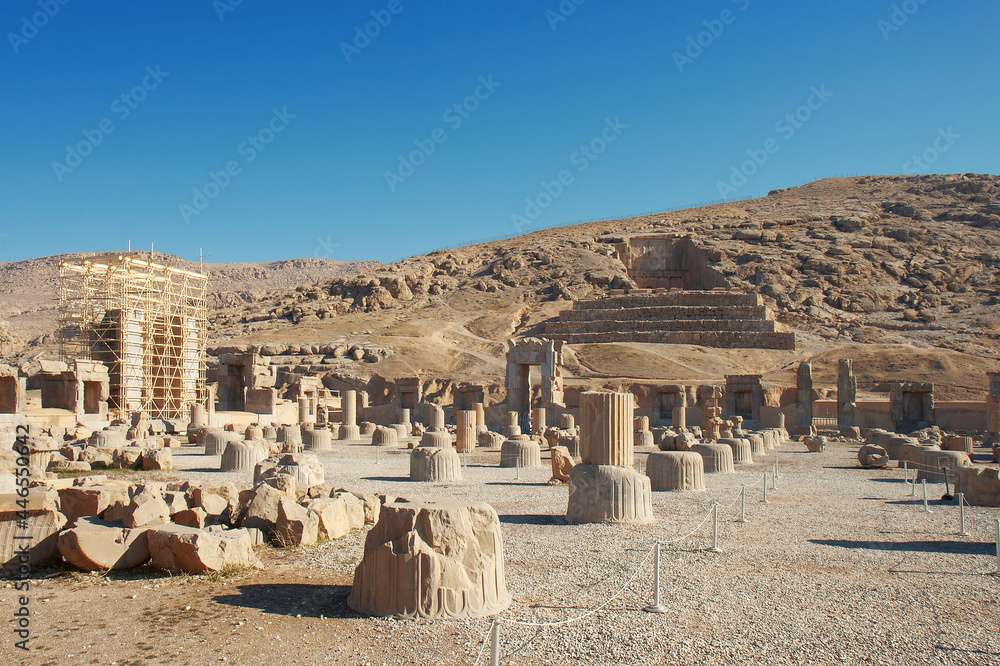 Throne Hall, also called the Hundred-Column Hall in Persepolis, ancient ...