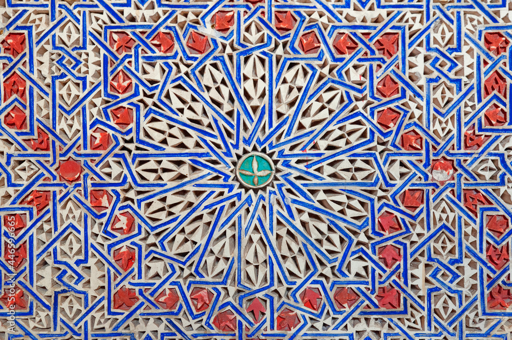 Intricate carved stonework, abstract Arabesque motif as part of the ...