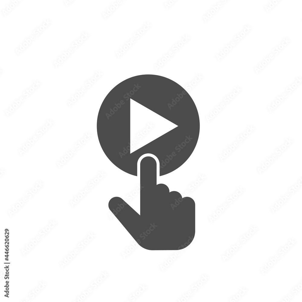Finger pressing play button outline icon. Vector sign Stock Vector ...