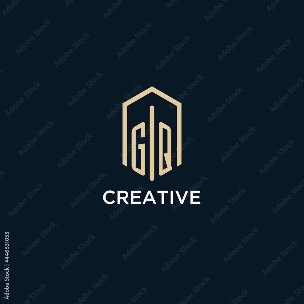 GQ initial monogram logo with hexagonal shape style, real estate logo design ideas inspiration ...