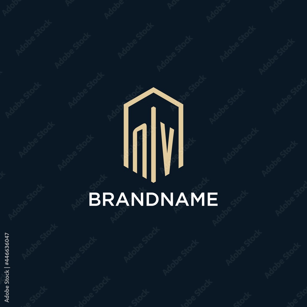 Image vectorielle Stock NV initial monogram logo with hexagonal shape ...