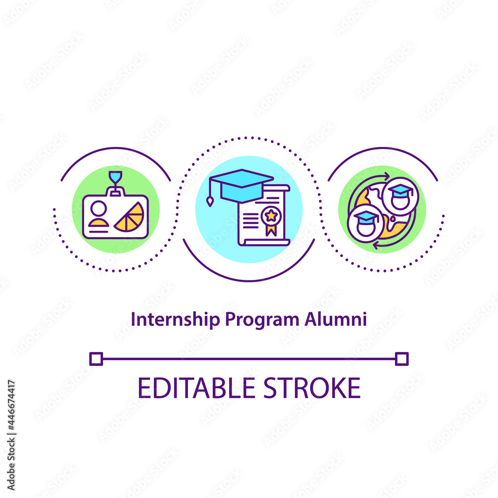 Vettoriale stock di Internship program alumni concept icon. Interning ...
