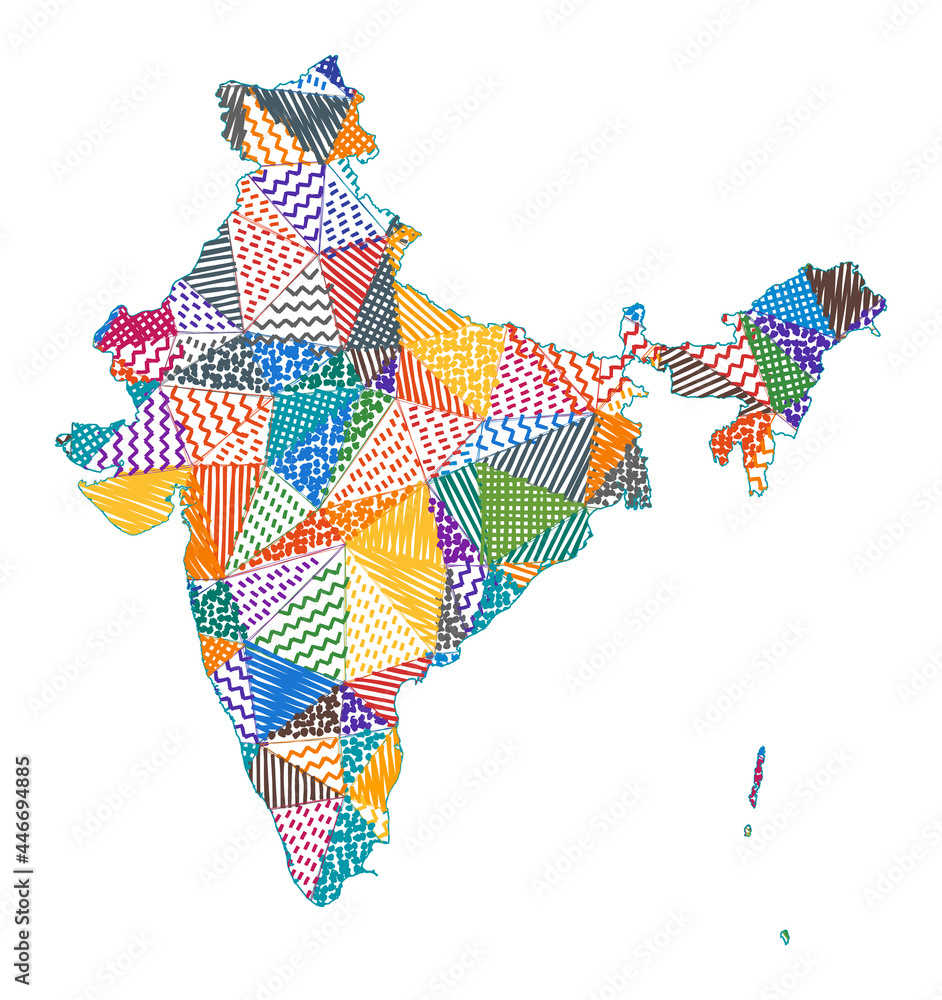 Kid style map of India. Hand drawn polygons in the shape of India ...