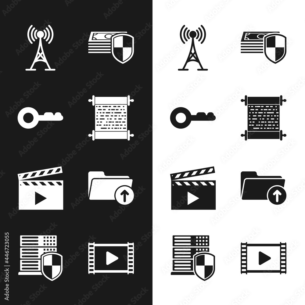 Set Paper scroll, Key, Antenna, Money protection, Movie clapper and ...