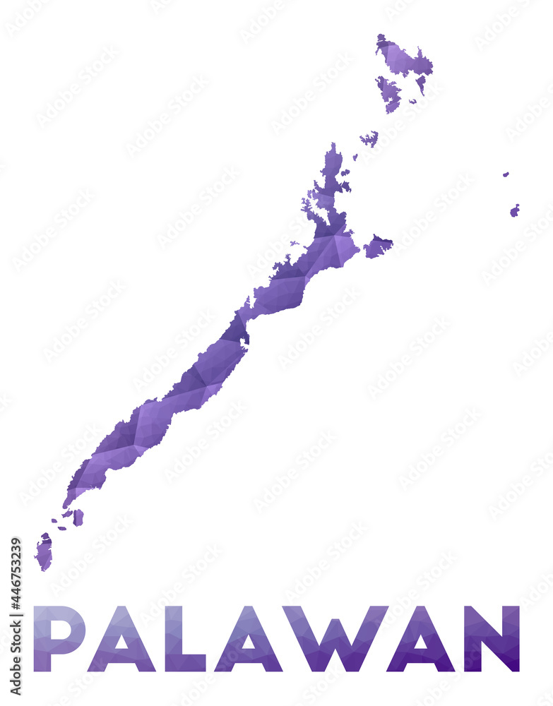 Map of Palawan. Low poly illustration of the island. Purple geometric ...