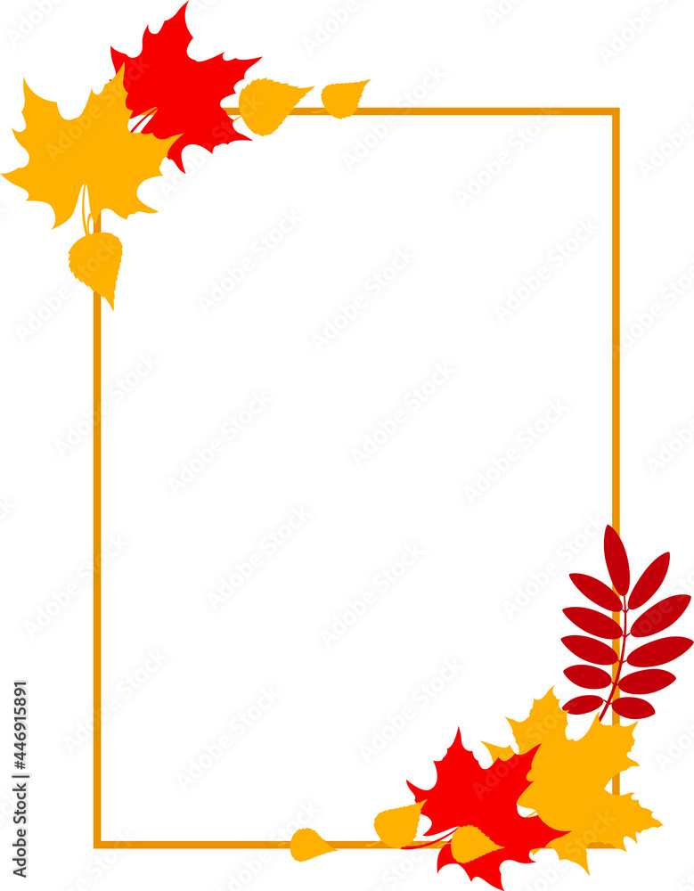 Vector rectangle frame with red and yellow autumn leaves of maple ...