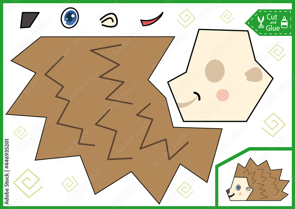Paper game for kids craft. Cut and glue puzzle hedgehog. Worksheet and ...