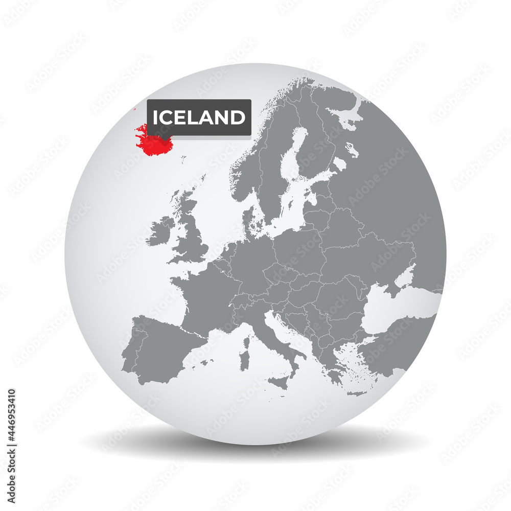 World globe map with the identication of Iceland. Map of Iceland ...