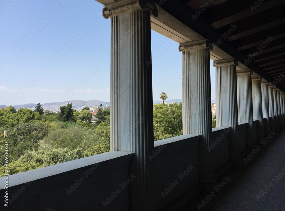 View from the second floor of the Stoa of Attalos, a stoa (covered ...