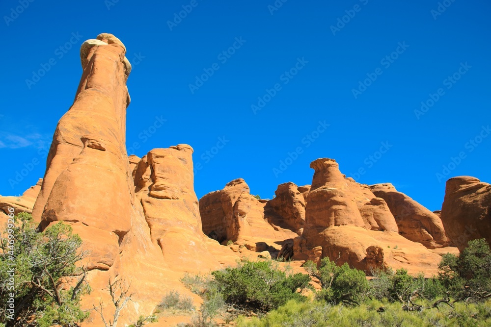 Arches National Park, Utah, USA. the landscape of contrasting colors ...