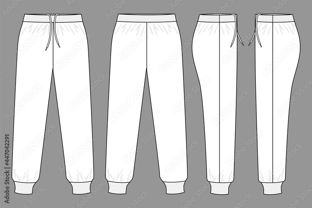 Blank White Tracksuit Pants Template on Gray Background. Front, Back ...