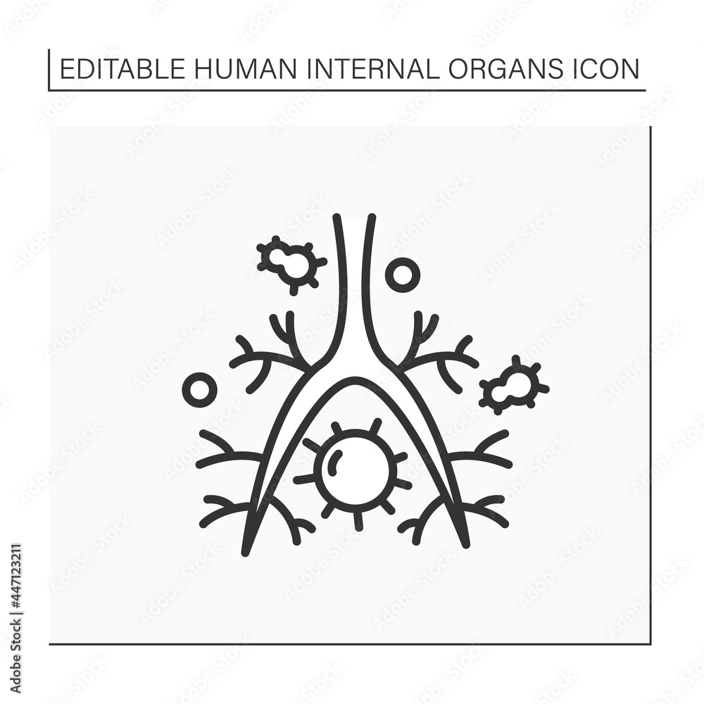 Bronchi line icon. Respiratory system inflammatory. Bronchi disease ...